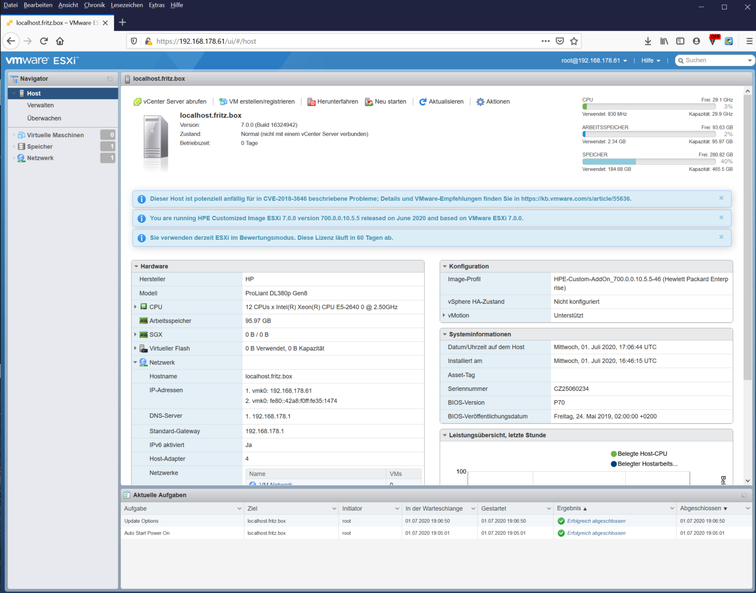VMware 7.0 HPE Custom ISO auf HPE DL380p Gen8 installieren - bladeloop